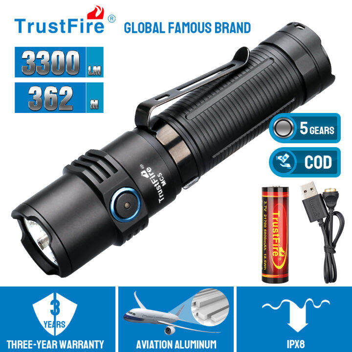 TrustFire MC5 3300lm Flashlight Rechargeable Magnetic Tail Waterproof ...