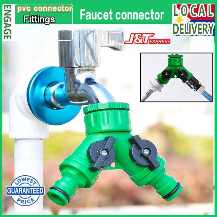 two Way dual faucet valve Garden Hose Splitter Y Watering Connector ...