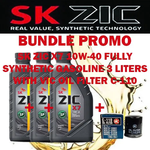 SK ZIC X7 10W-40 FULLY SYNTHETIC GASOLINE 3 LITERS WITH VIC OIL FILTER ...