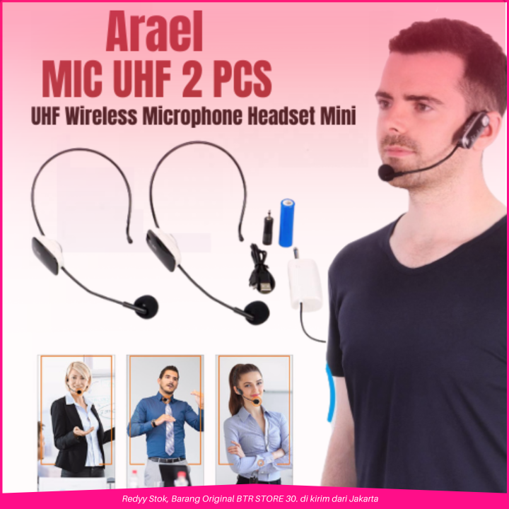 cod Arael UHF Wireless Microphone Headset Mini Portable Tour Guide / mic mik mikrofon suara ...
