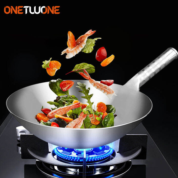 Onetwone Stainless Steel Wok Chinese Handmade frying Wok Traditional ...