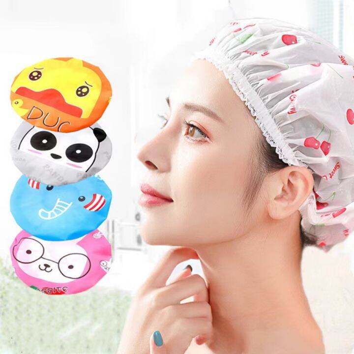 หมวกอาบน้ำ หมวกคลุมผมอาบน้ํา shower cap พลาสติก ลายการ์ตูน ใช้ดีมาก กัน ...