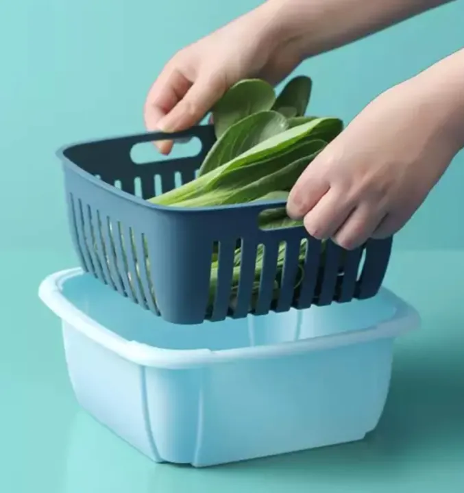 Double-layer Kitchen Drain Basket with Lid Bowl Rice Washing Colander ...