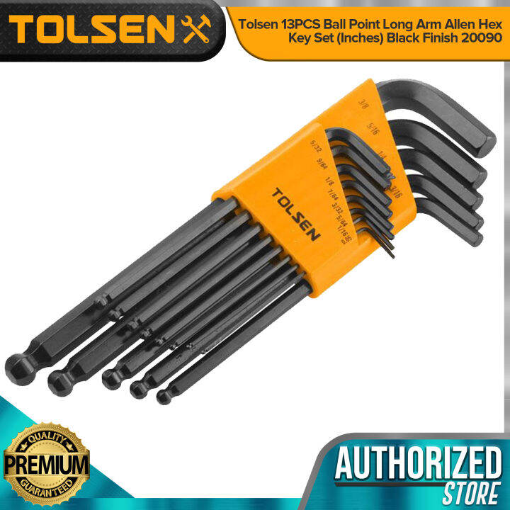 Tolsen 13PCS Ball Point Long Arm Allen Hex Key Set (Inches) Black ...