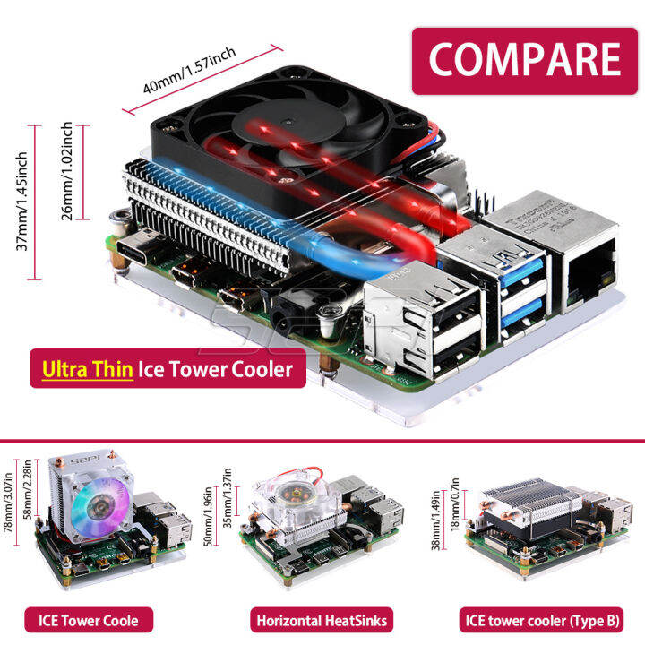 52Pi New Ultra Thin Ice Tower Cooler CPU Cooling Fan Radiator Heatsink ...