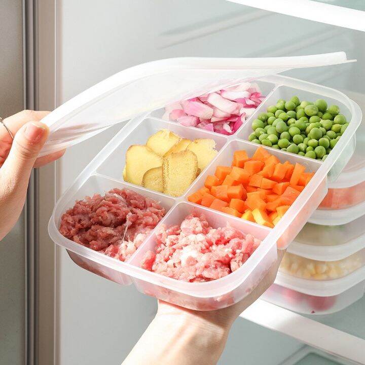 Houseeker 4/5/6 Grids Sealed Food Storage Box Fridge Clear Vegetable ...