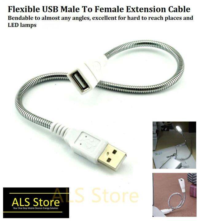 30cm USB LED Light Extender Male to Female Gooseneck Flexible Metal ...