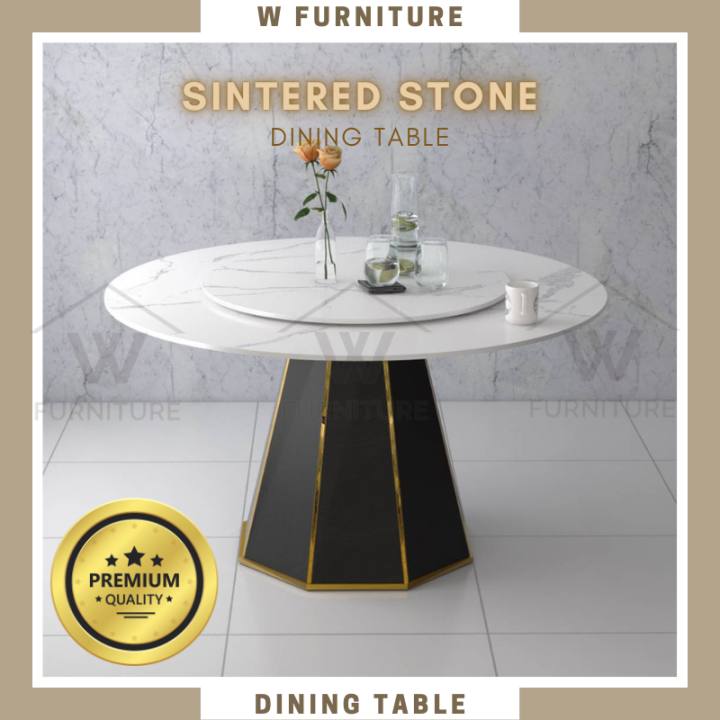 Wfurniture (130+70) 7991R Glossy Sintered stone Round Dining table ...