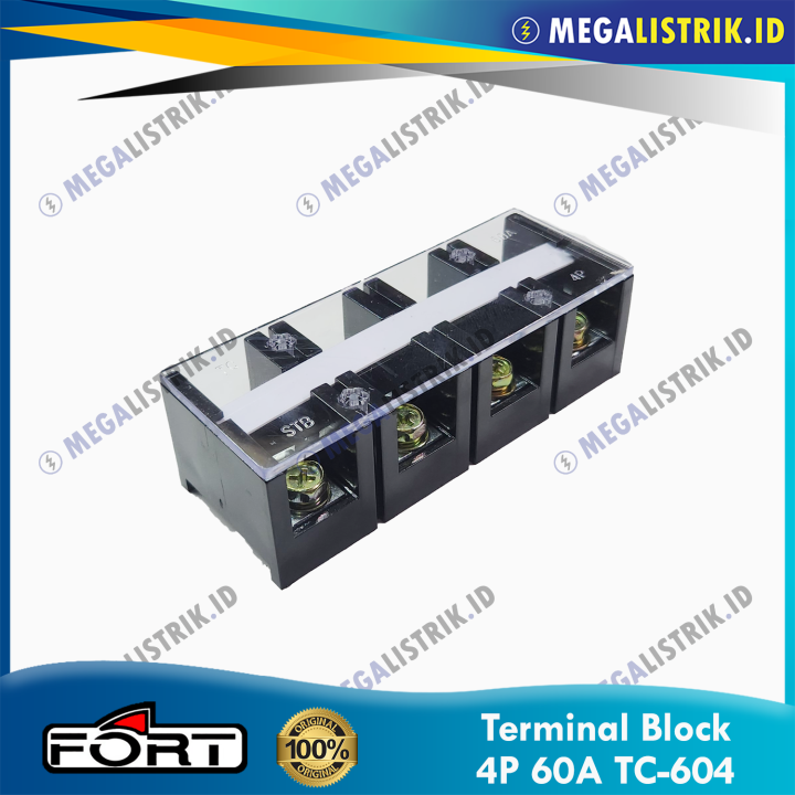 FORT TERMINAL BLOCK 4P 60A TC-604 / TERMINAL BLOK KACA KABEL LISTRIK 4 POLE 60 AMPERE TC604 ...