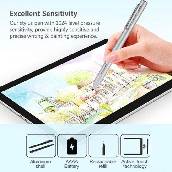 Smart Stylus Pen 2048ความไวระดับความดันปุ่มลัดที่กำหนดเองสำหรับ Surface ...