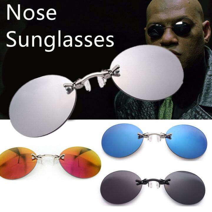 New Clip On Frameless Nose Sunglasses Round Lens Glasses Retro Mini ...