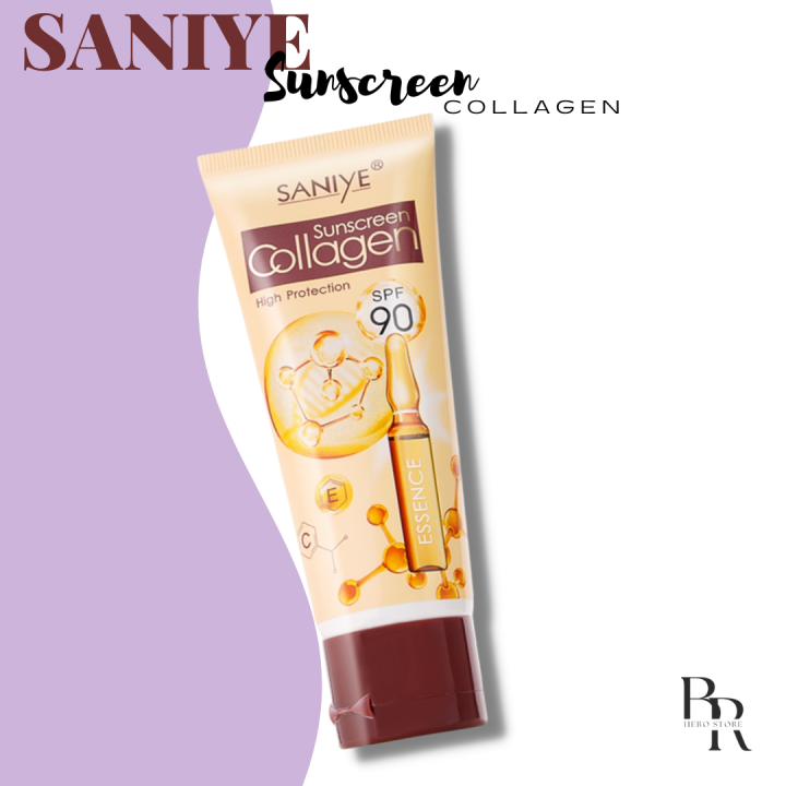 SANIYE Sunscreen Collagen SPF90+ PA+++ Sunblock Face Cream Whitening And High Sun Protection ...