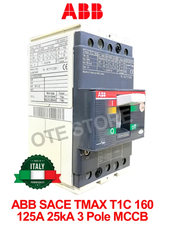 ABB SACE TMAX T1C160 125A 25kA 3 Pole MCCB (made in Italy) | Lazada