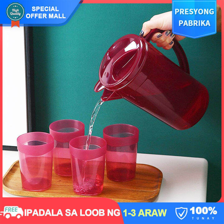 【Trend】1800ml Pitcher with 4 Cups Large Fiberglass Pitcher Kit ...