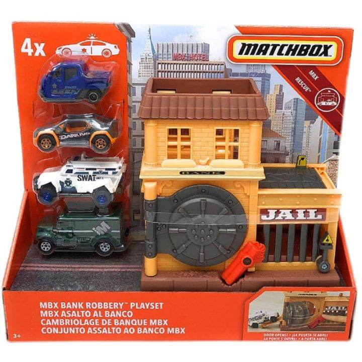 Matchbox Bank Roery Playset 4คันรุ่นช่วยชีวิตรถรางรถไฟของเล่นฉากสำหรับ ...