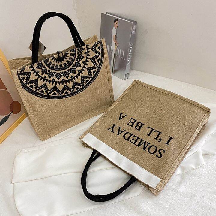 (w234)กระเป๋าผ้าใบสาน คละลายสวยงาม ใบใหญ่จุของได้เยอะ | Lazada.co.th