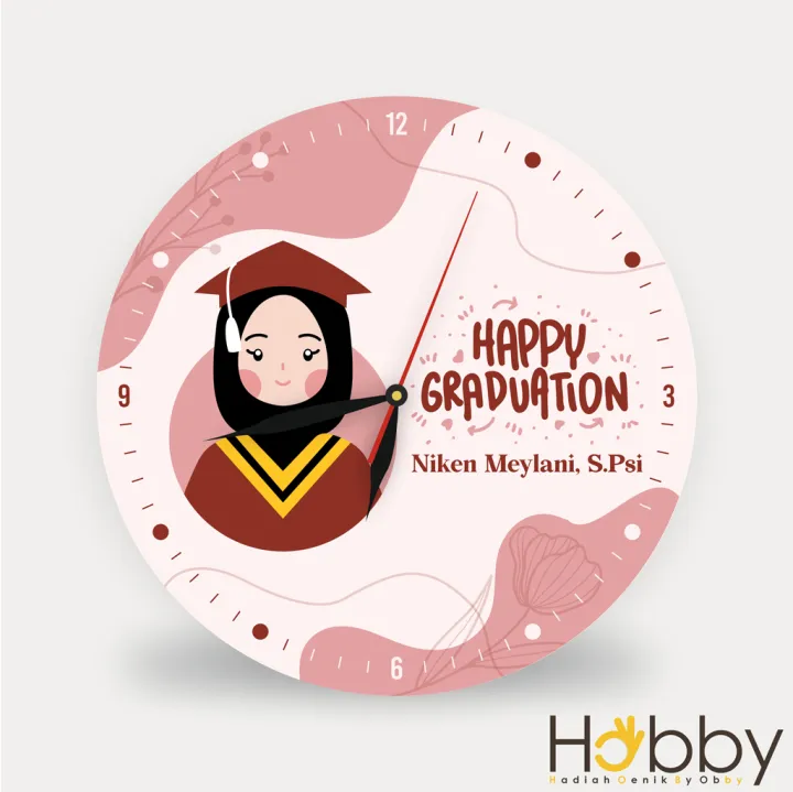 JAM DINDING CUSTOM UNIK NAMA KARTUN KADO WISUDA KAYU GIFT GRADUATION ...