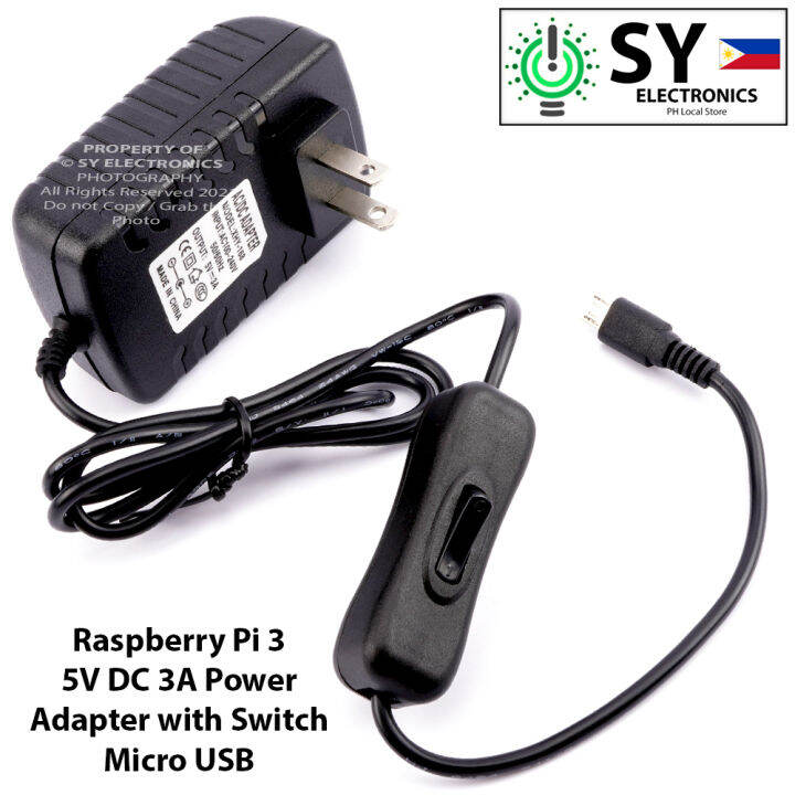 Raspberry Pi 3 Power DC Adapter 5V 3A with Built-in Power Switch PSU ...