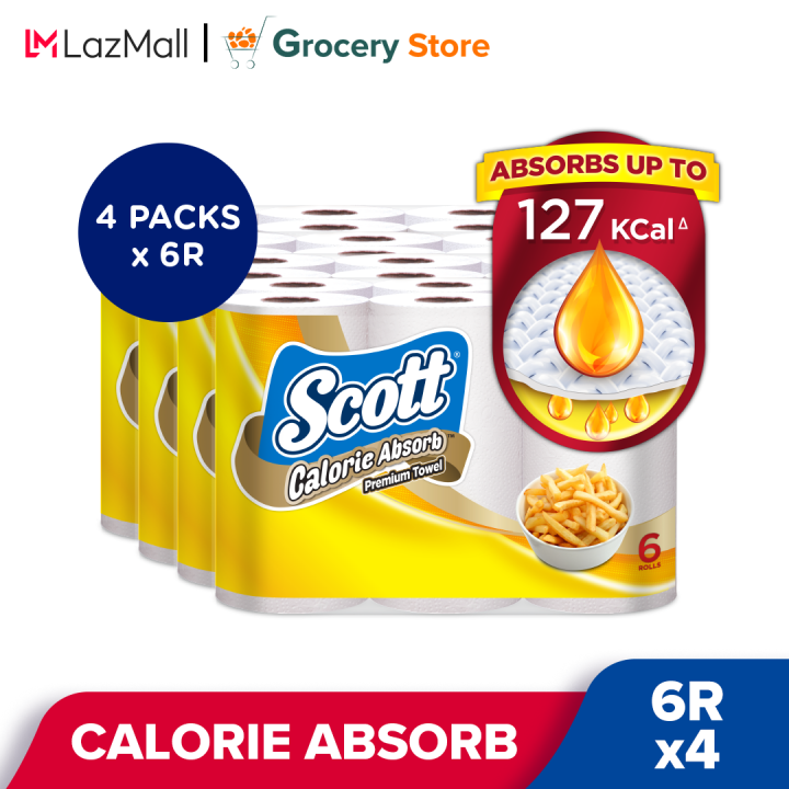 [CARTON] Scott Calorie Absorb Kitchen Towel (6 Rolls x 4 packs) | Lazada