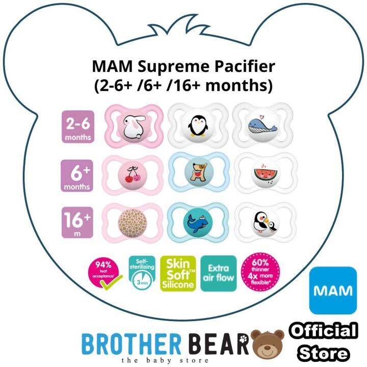 MAM Supreme Night Baby Pacifier (2-6M / 6+m / 16+ Months) - Single ...