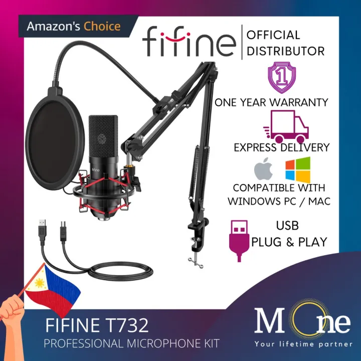 FIFINE T732 USB Gaming Microphone Set with Flexible Arm Stand Pop ...