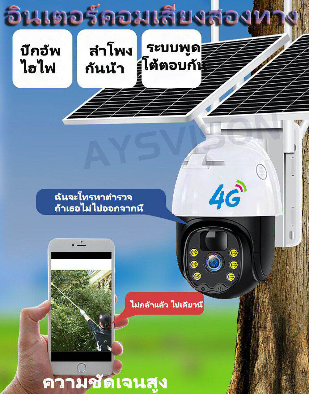【รุ่นใหม่ โซล่า2แผง】4g Wifi กล้องวงจรปิดโซล่าเซลล์ ใส่ซิม Sim 4g 5mp