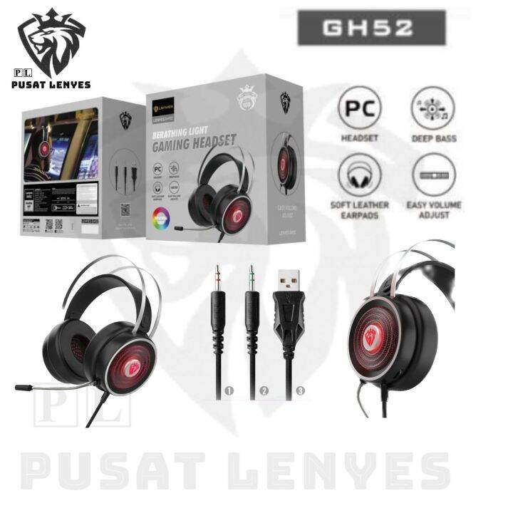 GH52 - HEADPHONE LENYES GH-52 Headset Gaming Breathing Light Deep Bass ...
