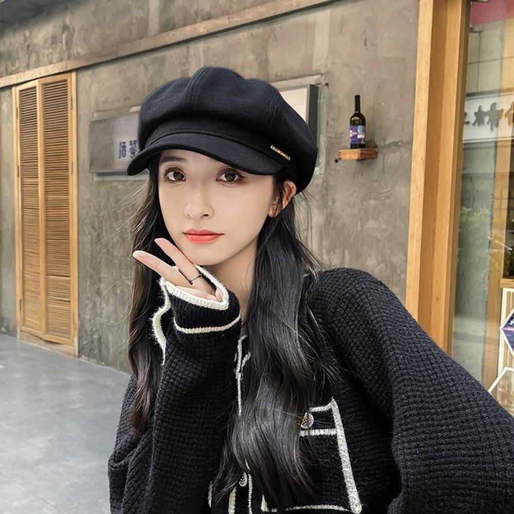 MARGOTA หมวกแปดเหลี่ยมแฟชั่นสำหรับผู้หญิงหมวกกะบังฤดูใบไม้ร่วงสีทึบหมวก ...