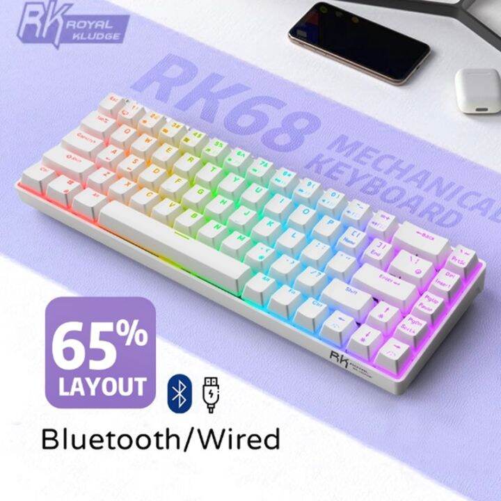 RK68 (RK855) RGB Wireless 65% Compact Mechanical Keyboard, 68 Keys 60% Bluetooth Hot Swappble ...