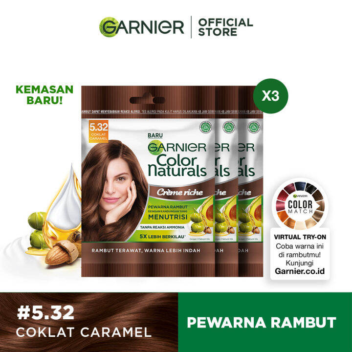 (PAKET HEMAT ISI 3) Garnier Color Naturals Creme Riche #5.32 Coklat ...