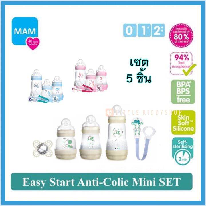 [Mini set 5 ชิ้น] MAM ขวดนม ขวดนมกันโคลิค พร้อมจุกหลอก Easy Start Anti ...