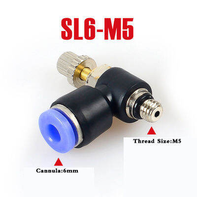 SL6-M5 Pneumatic Speed Flow Controller 6mm OD Hose Tube M5 Male Gas Airflow Limit Valve Quick ...