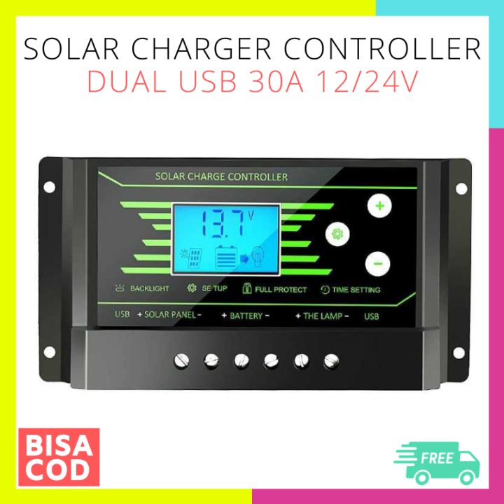 POWMR ALAT KONTROL PENGISIAN DAYA SOLAR PANEL SURYA OTOMATIS DUAL USB 30A 12/24V / inverter ...