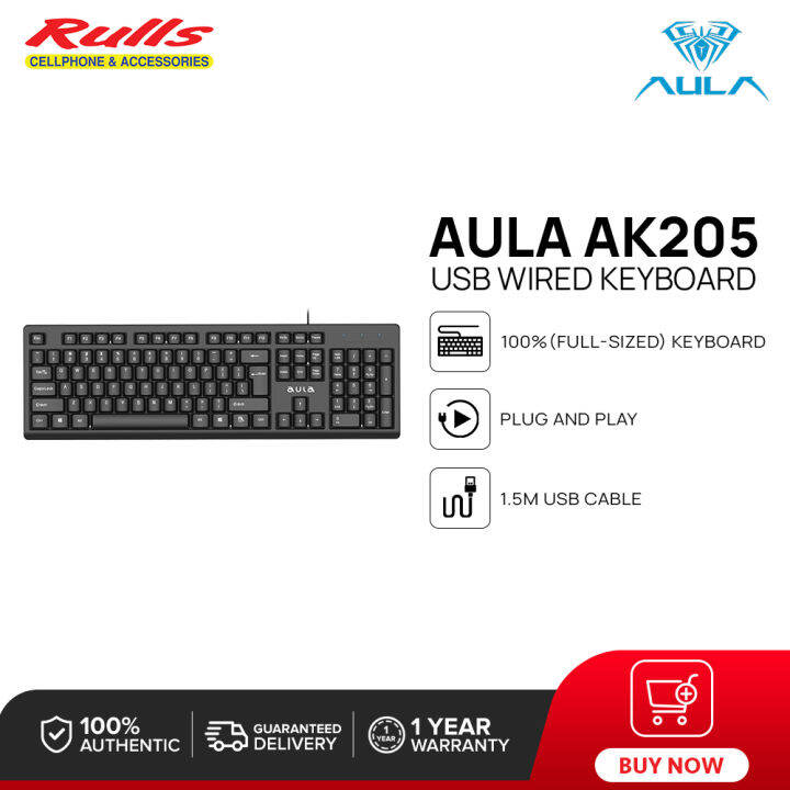 AULA AK205 Wired Keyboard | Full-Sized | 10 million Keylife | 1.5m USB ...