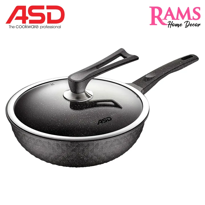 ASD 30cm Induction Non Stick Natural Maifan Stone Die Cast Wok Pan with ...