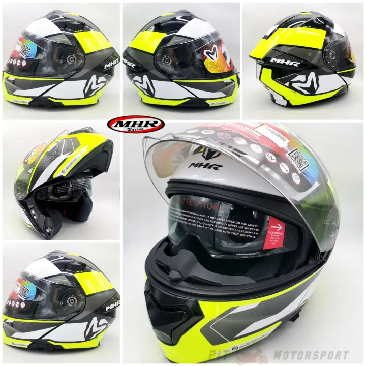 MHR Racing Full Face Flip Up Double Visor Helmet FU935 Fluorescence ...