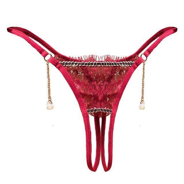 Sexy Lingerie New Women Lace Crotch Open Briefs Panties Underwear Pearl ...