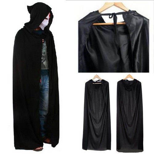Boyroom Long Hooded Cloak Adult Scary Black Halloween Costume Cape ...