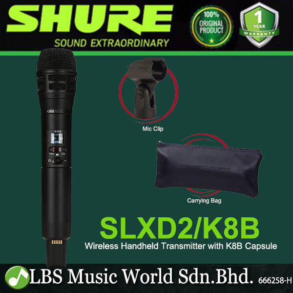 Shure SLXD2/K8B Digital Wireless Handheld Microphone Transmitter with K8B Interchangeable Mic ...