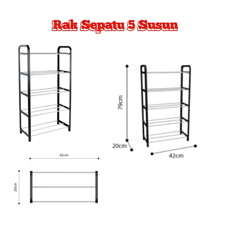 Rak Sepatu 5 Susun Atau 5 Tingkat Rak Yang Berwarna Hitam Berbahan ...