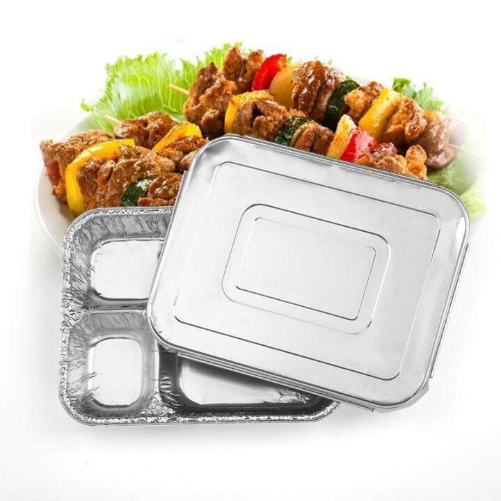 (1 pack isi 10 pcs) Aluminium Foil Bento Tray sekat 4 + Tutup Kotak ...