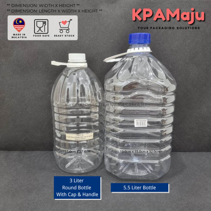 Botol Plastik + Handle + White Cap / Blue Cap (3L, 5.5L) - Round Bottle ...