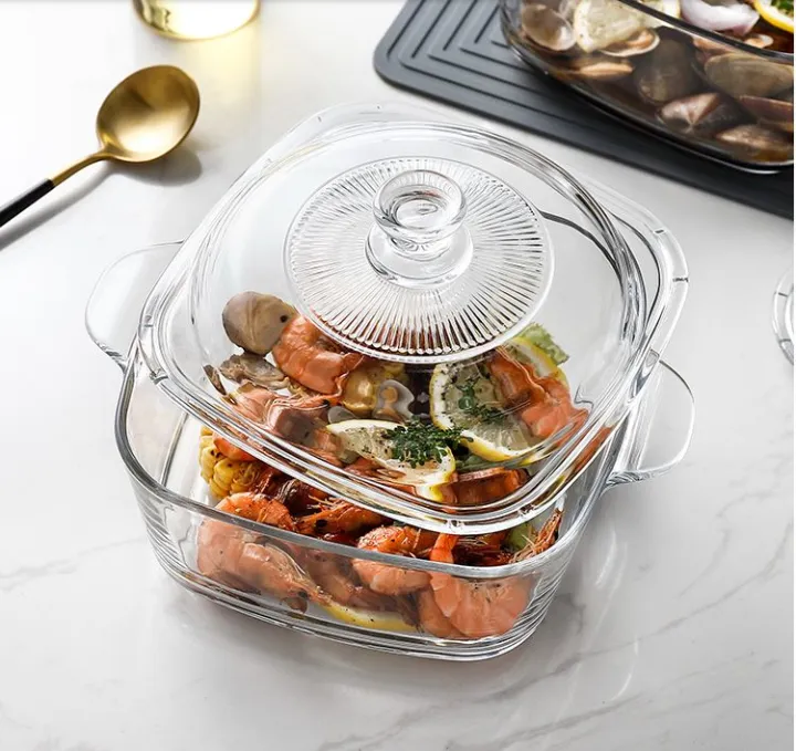 Microwaveable Square Tempered Bakeware Glass Transparent with Cover ...