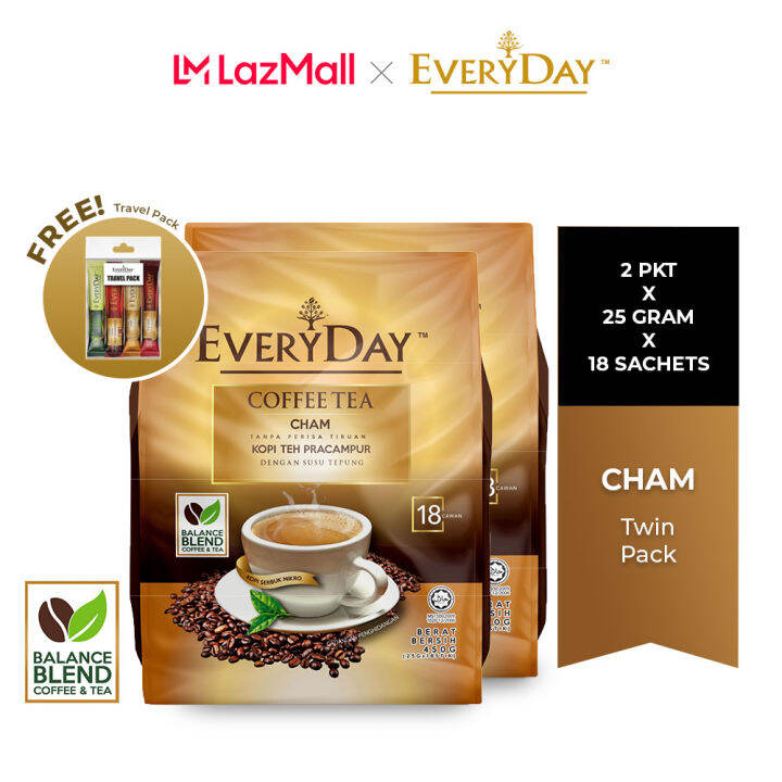 EVERYDAY Cham Coffee Tea - Twin Pack (2 PKT x 25g x 18 Sachets) Free ...