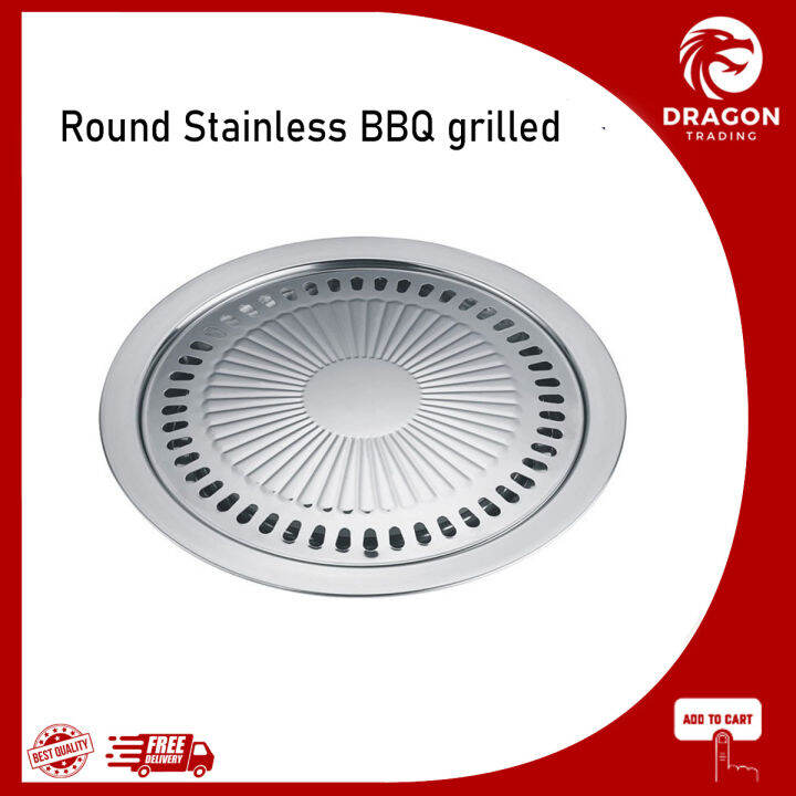 Korean Round Stainless Steel Non-stick Smokeless Barbecue Grill BBQ Pan ...