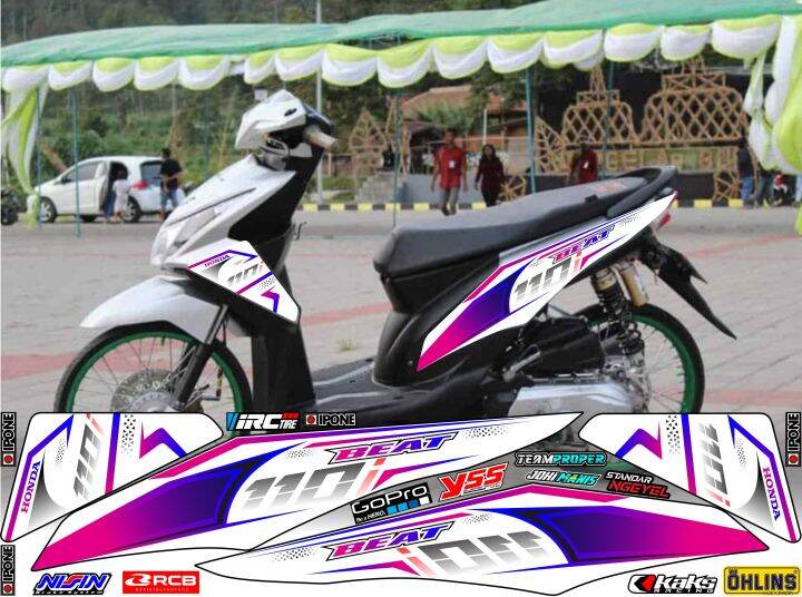 STICKER STRIPING HONDA BEAT FI WARNA PUTIH VARIASI MOTIF STYLIST 110i ...