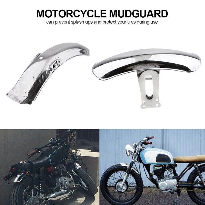 Universal Motorcycle Front wheel Fender Retro Black ||Chrome Tire ...