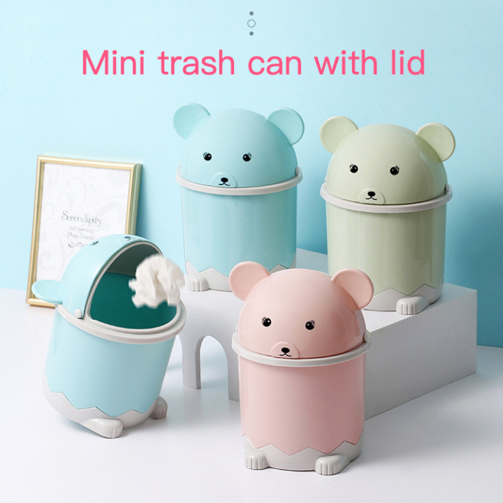 Cartoon Desktop Trash Bin Table with Lid Mini Trash Can Creative Home ...