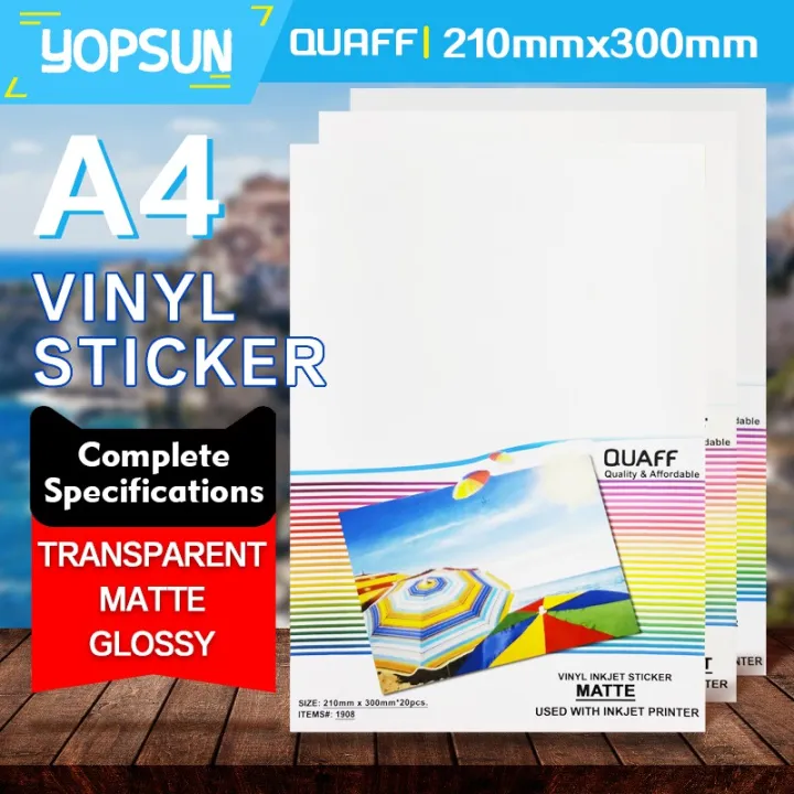 Vinyl Inkjet Sticker A4 (Glossy/Matte/Transparent) 20Sheets/pack Quaff ...