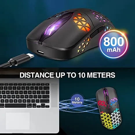 WolfLawS KM-3 Wireless Gaming Mouse, Rechargeable Computer Mouse USB Mice with Honeycomb Shell ...